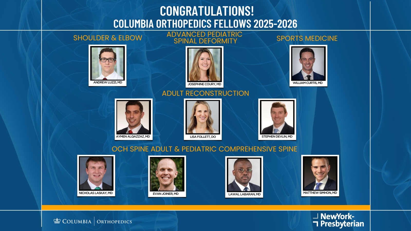 Class of 2026 Fellows Announced | Columbia Orthopedic Surgery